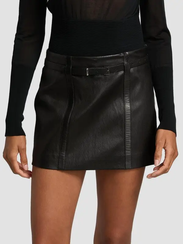FRAME Leather Belted Miniskirt