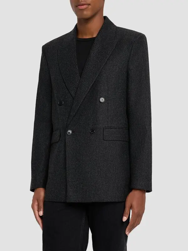 FRAME Pinstripe Wool-blend Double-breasted Blazer