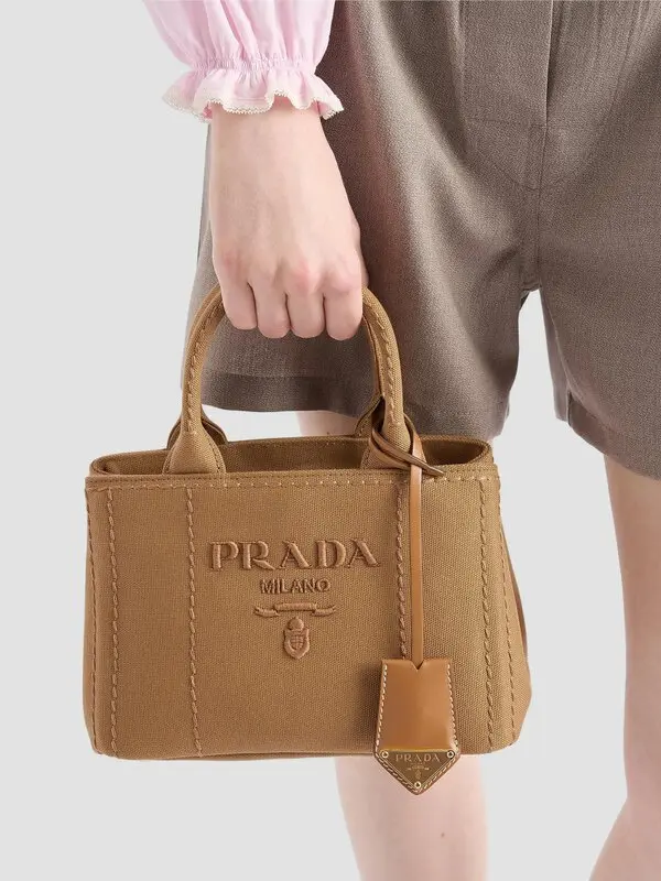 Prada Jardiniere Mini Cotton Canvas Top Handle Bag - Brown