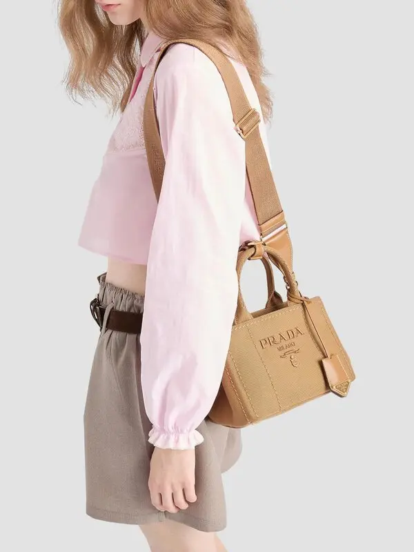 Prada Jardiniere Mini Cotton Canvas Top Handle Bag - Brown
