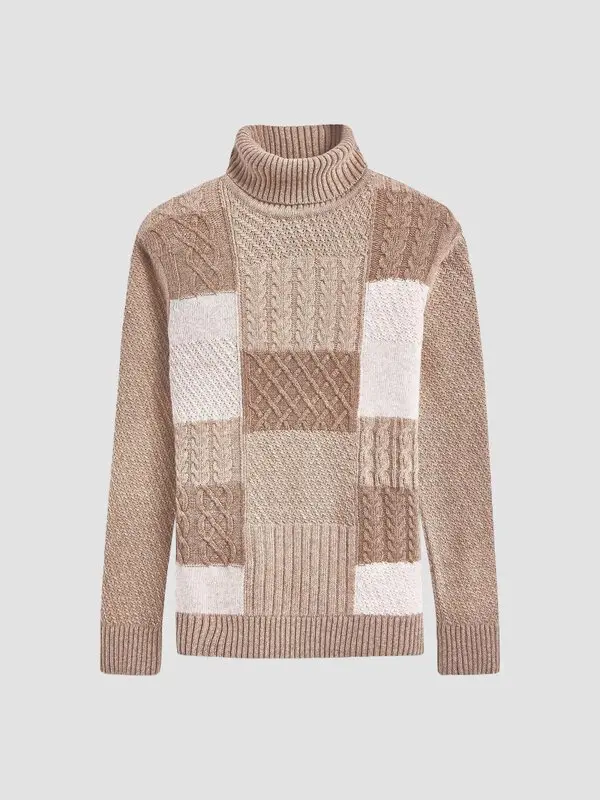 Bugatchi Wool-cotton Patchwork Turtleneck Sweater