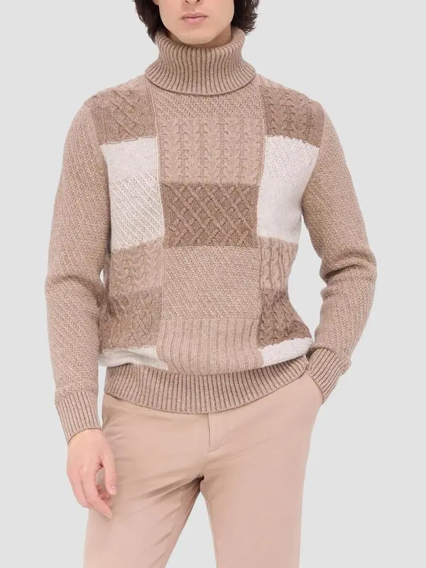 Bugatchi Wool-cotton Patchwork Turtleneck Sweater