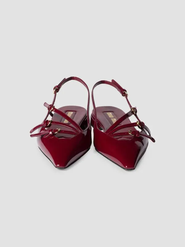 Miu Miu Patent Leather Slingback Ballerinas With Buckles