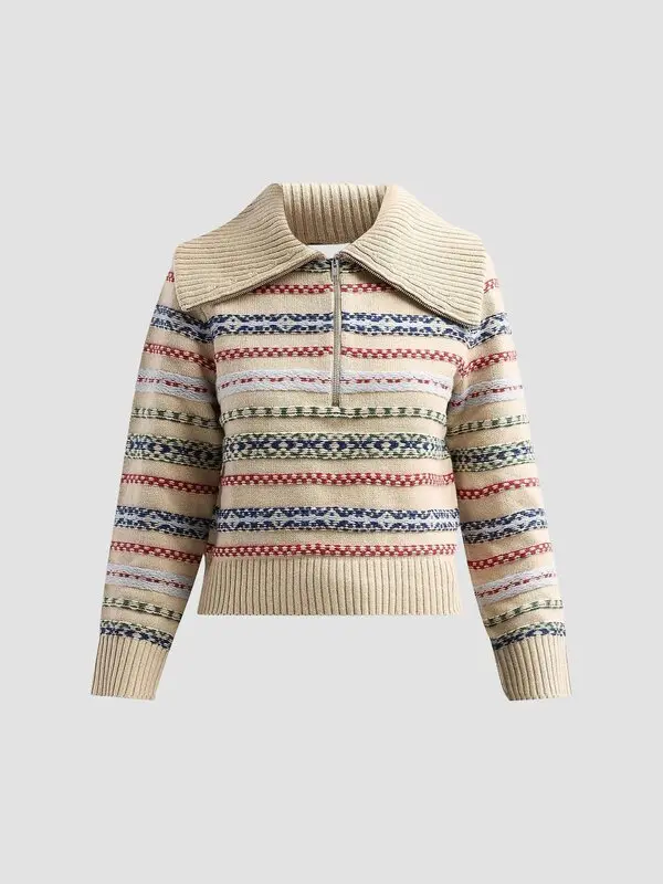DH New York Everest Half-zip Knitted Top - Oat Combo