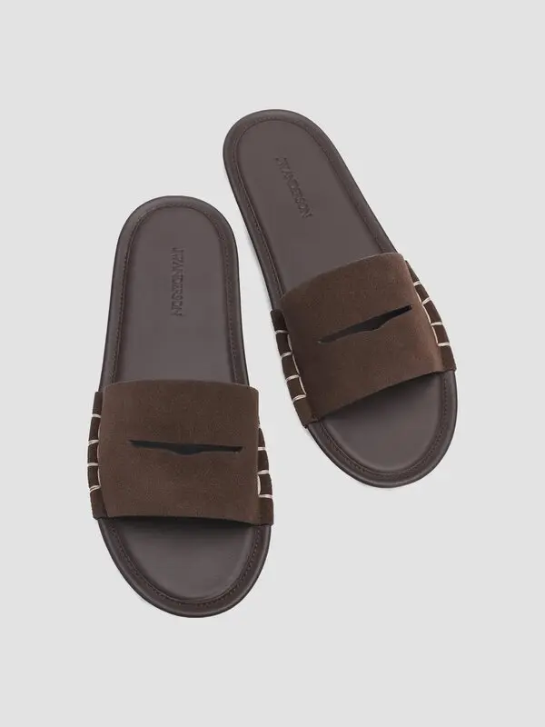 JW Anderson Loafer Suede Slide Sandals - Brown