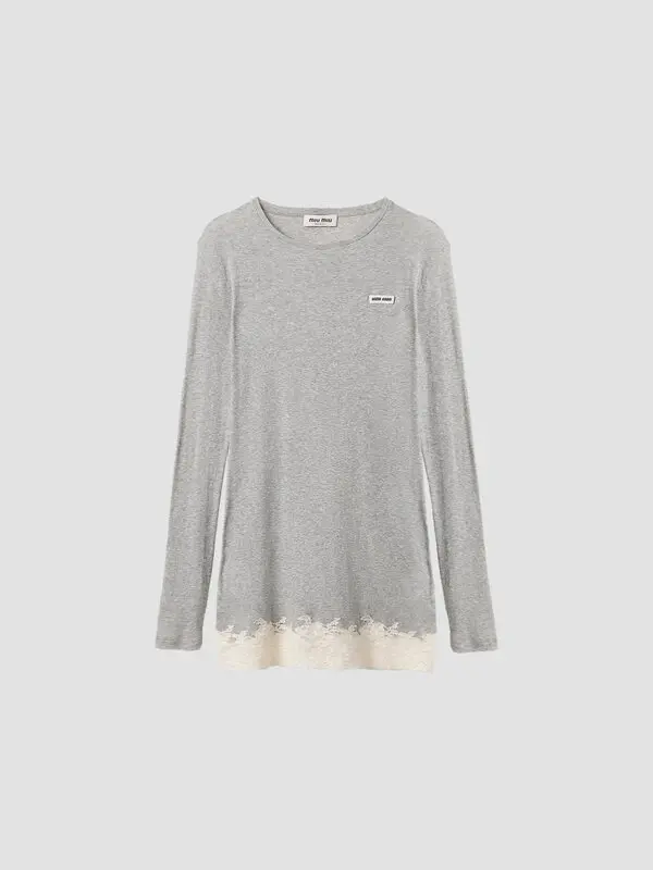 Miu Miu Ribbed Jersey And Lace Dress