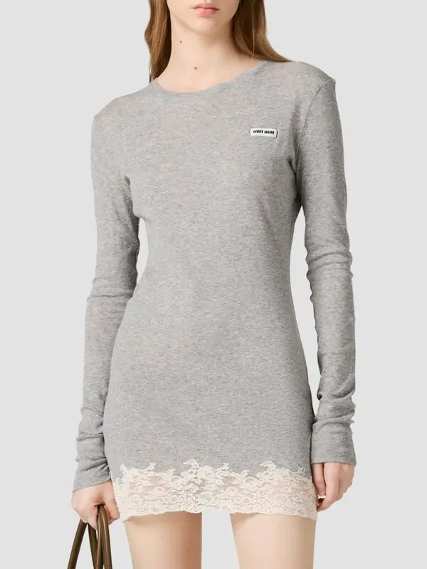 Miu Miu Ribbed Jersey And Lace Dress