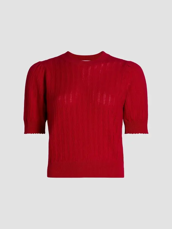 FRAME Ladder Pointelle Cashmere Short-sleeve Sweater - Raspberry