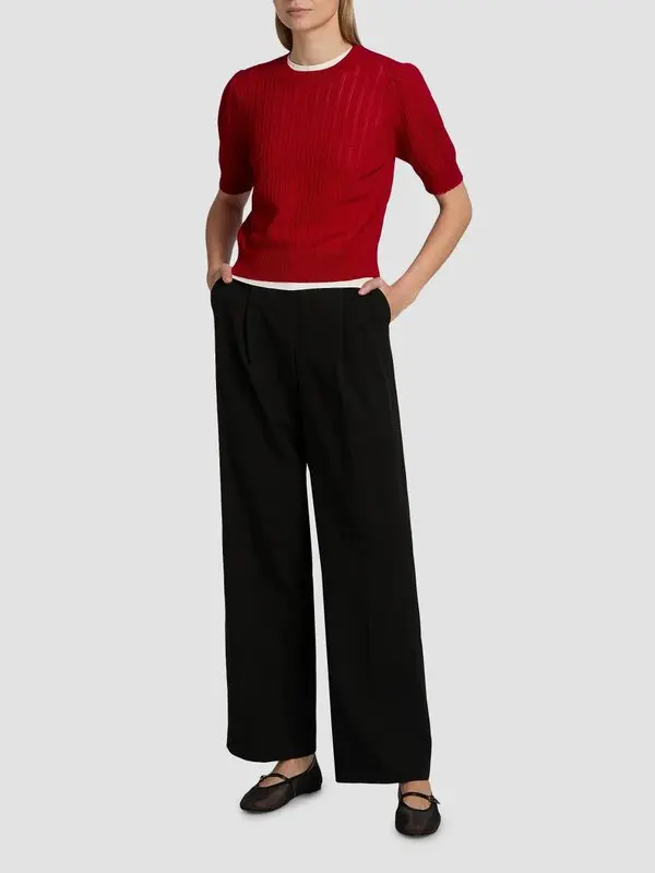 FRAME Ladder Pointelle Cashmere Short-sleeve Sweater - Raspberry