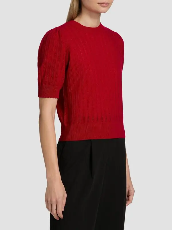 FRAME Ladder Pointelle Cashmere Short-sleeve Sweater - Raspberry
