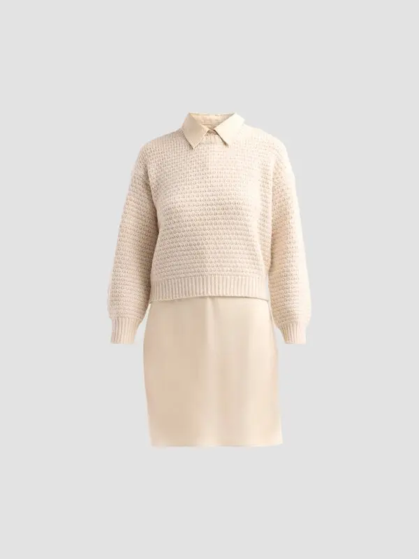 DH New York Sab Layered Mixed-media Mini Sweaterdress - Putty