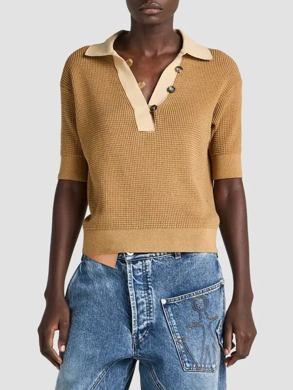 JW Anderson Textured Cotton-blend Polo Sweater - Butterscotch