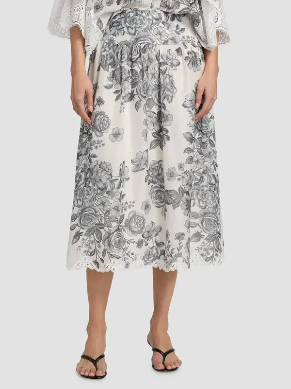 Kobi Halperin Lidia Floral Lace-trim Midi-skirt