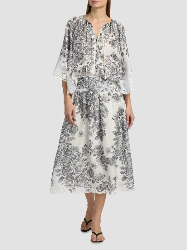 Kobi Halperin Lidia Floral Lace-trim Midi-skirt