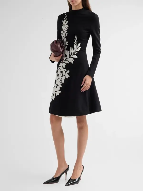 Lela Rose Floral Velvet Jacquard Knit Dress