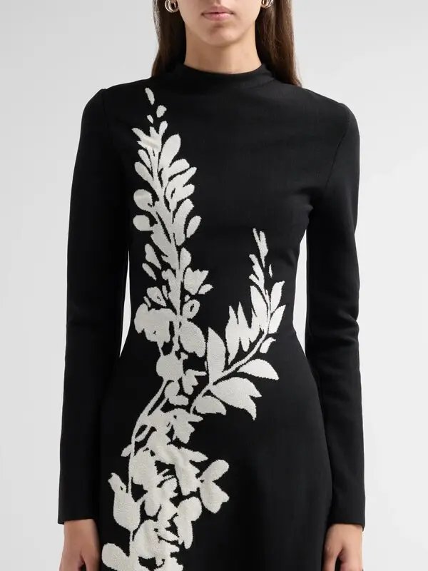 Lela Rose Floral Velvet Jacquard Knit Dress
