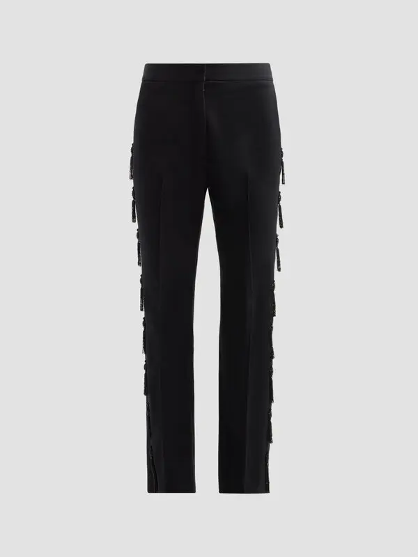Lela Rose Tassel Embroidered Stretch Cotton Demi Pants