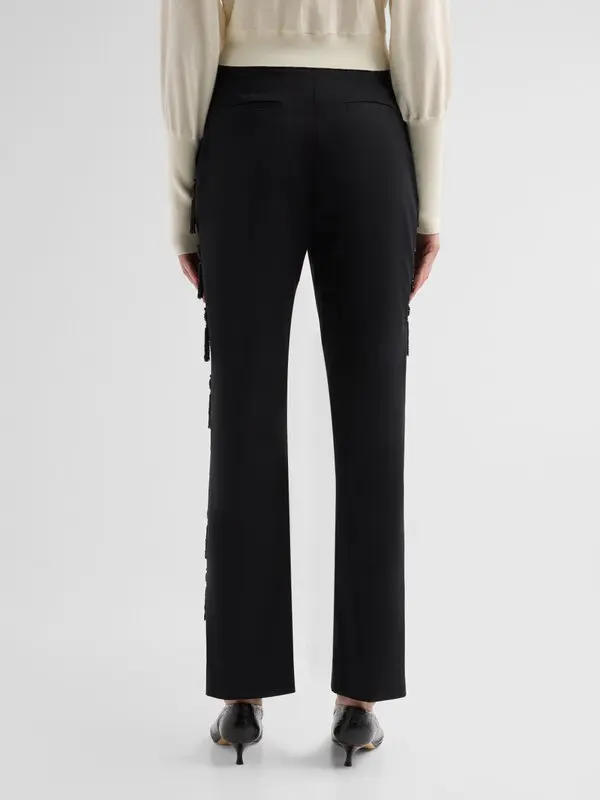 Lela Rose Tassel Embroidered Stretch Cotton Demi Pants