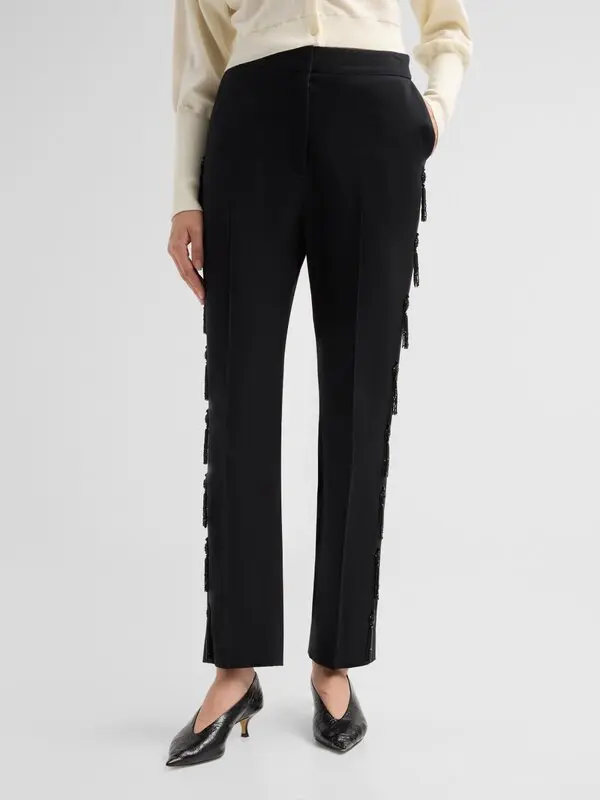 Lela Rose Tassel Embroidered Stretch Cotton Demi Pants