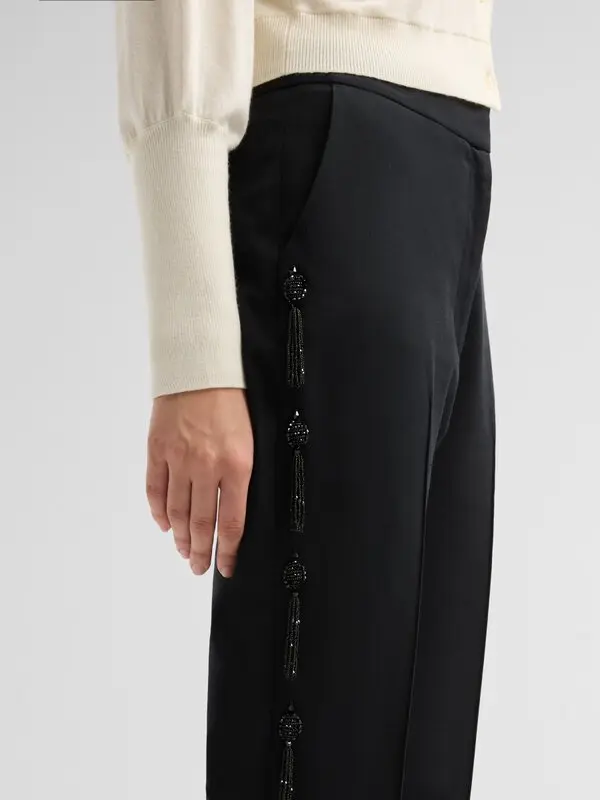 Lela Rose Tassel Embroidered Stretch Cotton Demi Pants