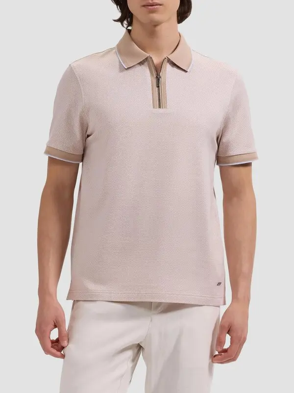 Bugatchi Pin Check Cotton Quarter-zip Polo Shirt