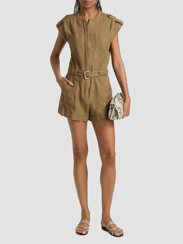 Simkhai Tinka Linen-blend Belted Romper