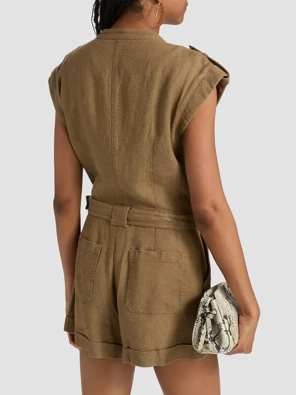 Simkhai Tinka Linen-blend Belted Romper