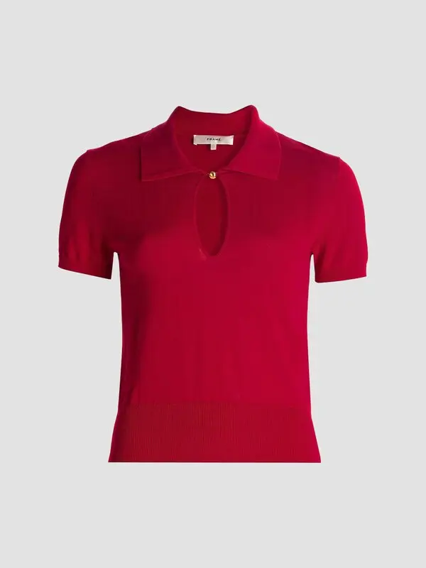 FRAME Keyhole Knit Polo Sweater