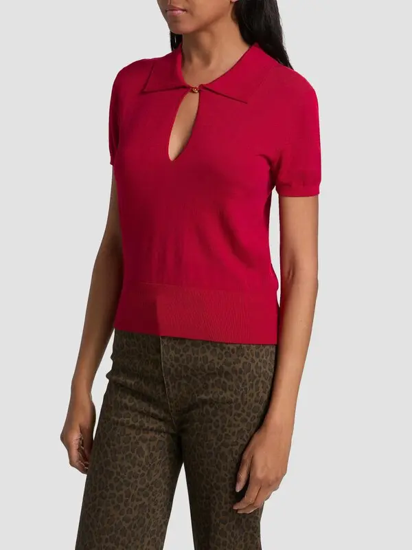 FRAME Keyhole Knit Polo Sweater