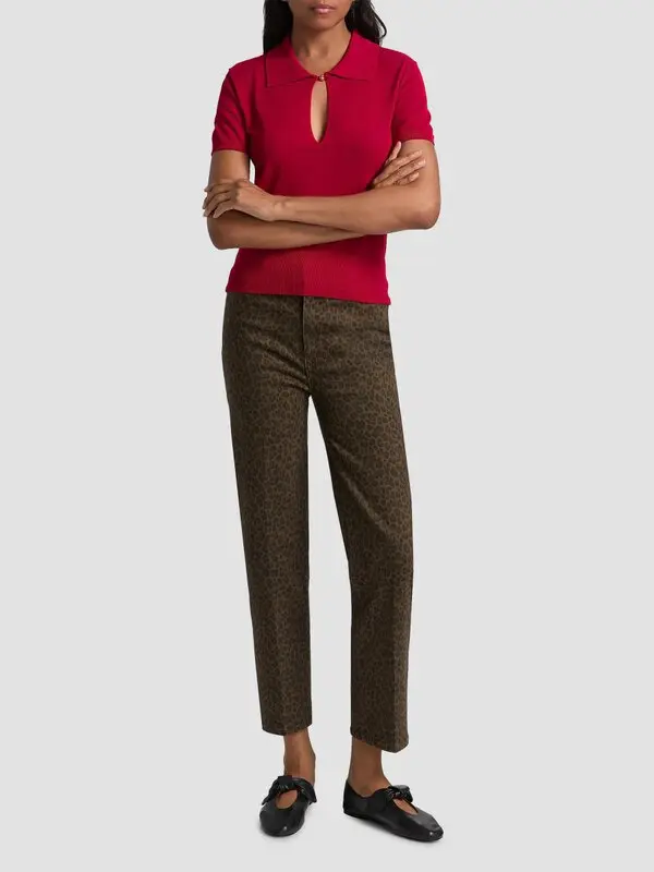 FRAME Keyhole Knit Polo Sweater