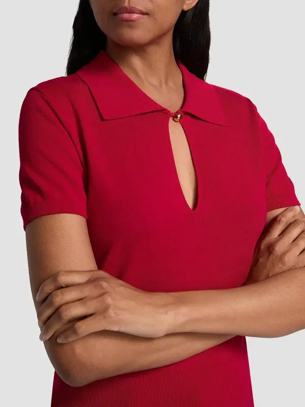 FRAME Keyhole Knit Polo Sweater