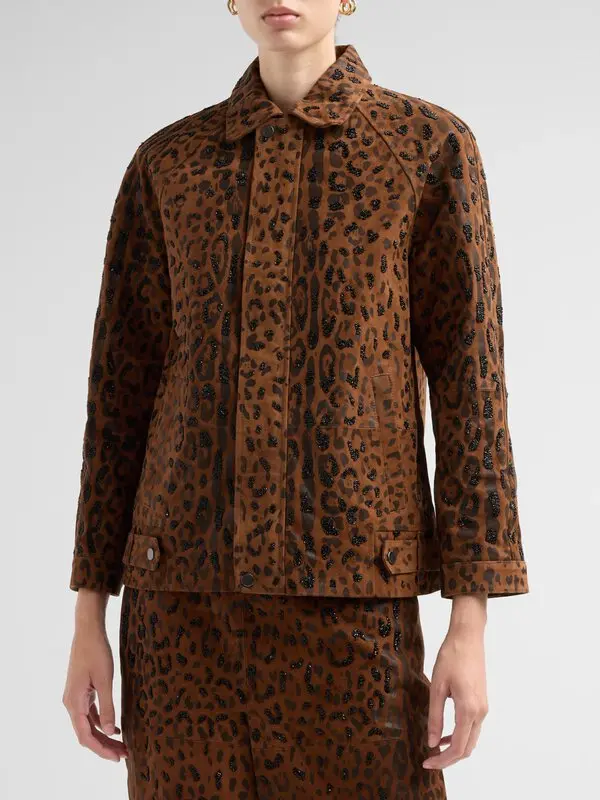 Kobi Halperin Lana Leopard-print Embellished Suede Jacket