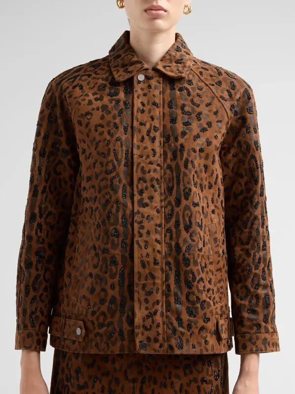 Kobi Halperin Lana Leopard-print Embellished Suede Jacket