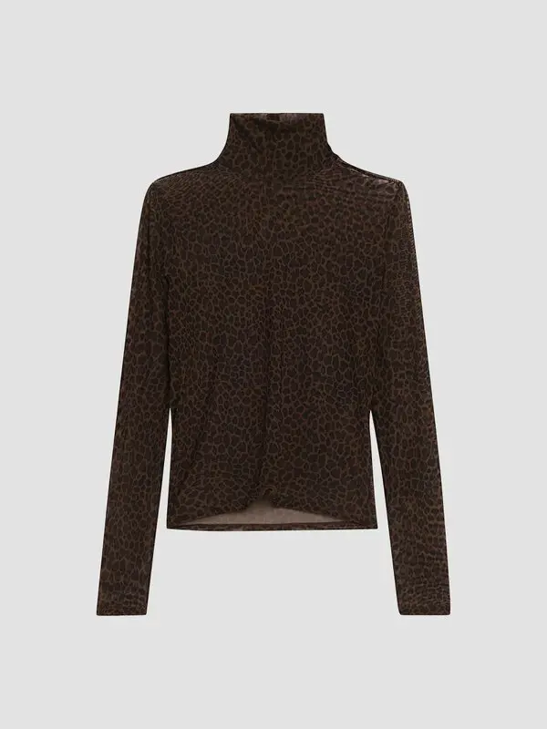 FRAME The -print Sheer Mesh Turtleneck Top