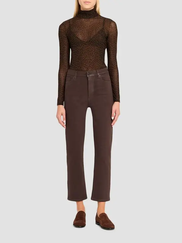 FRAME The -print Sheer Mesh Turtleneck Top