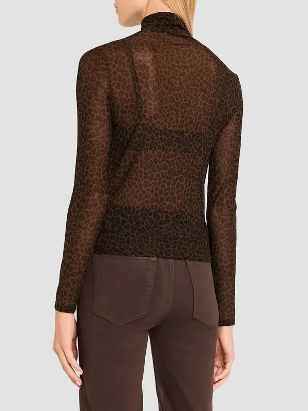 FRAME The -print Sheer Mesh Turtleneck Top