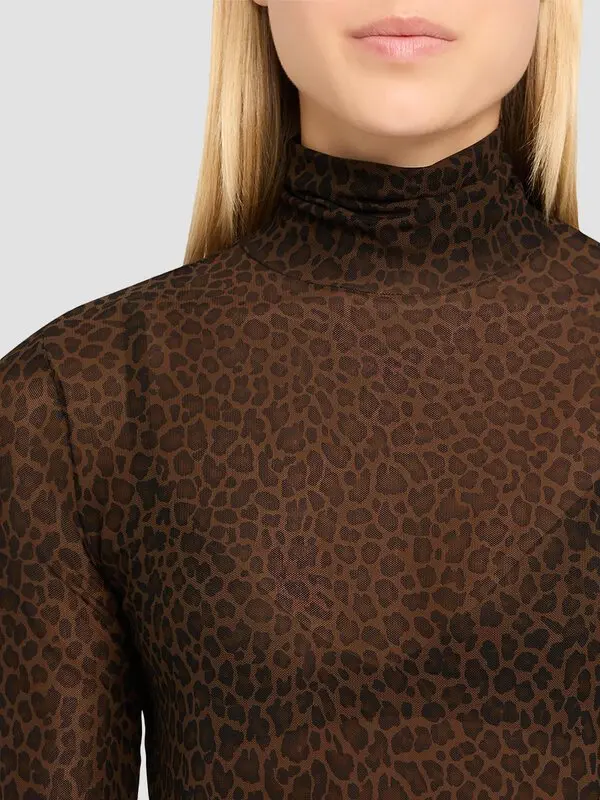FRAME The -print Sheer Mesh Turtleneck Top