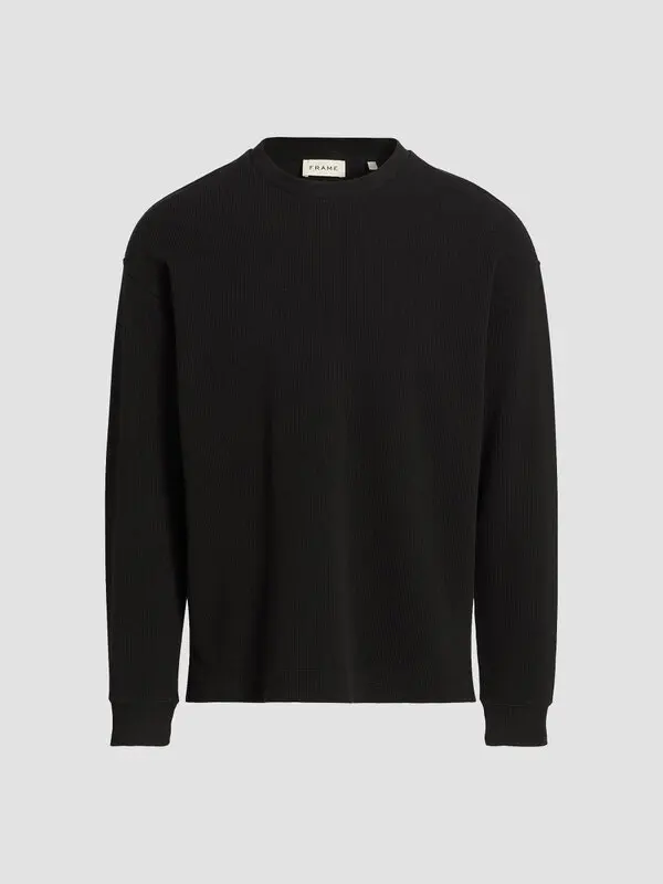 FRAME Waffle-textured Crewneck T-shirt - Black