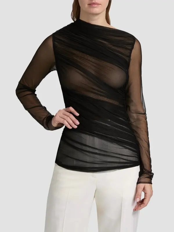 FRAME Draped Semi-sheer Mesh Top