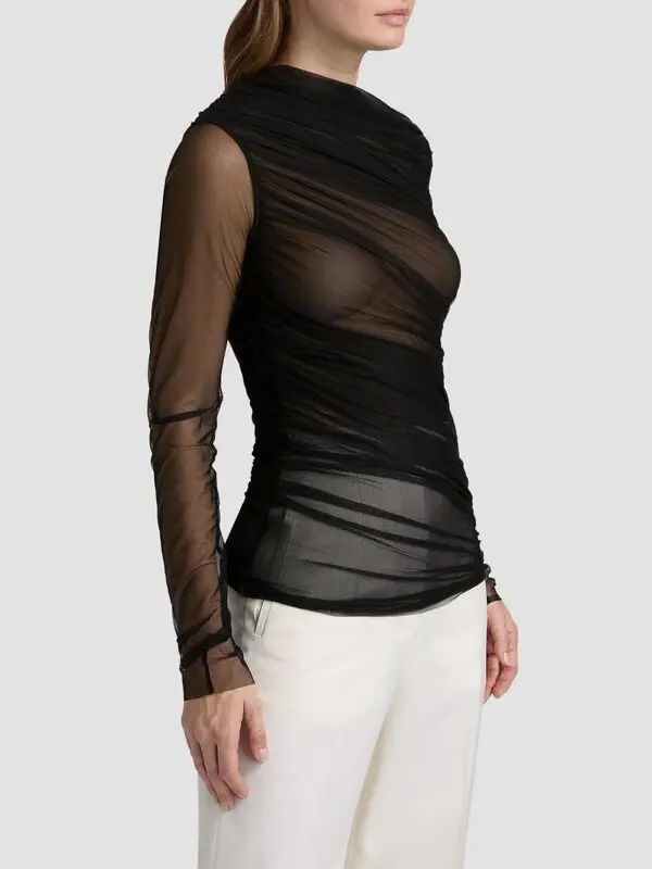 FRAME Draped Semi-sheer Mesh Top
