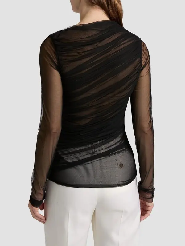 FRAME Draped Semi-sheer Mesh Top