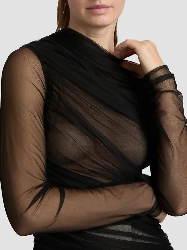 FRAME Draped Semi-sheer Mesh Top