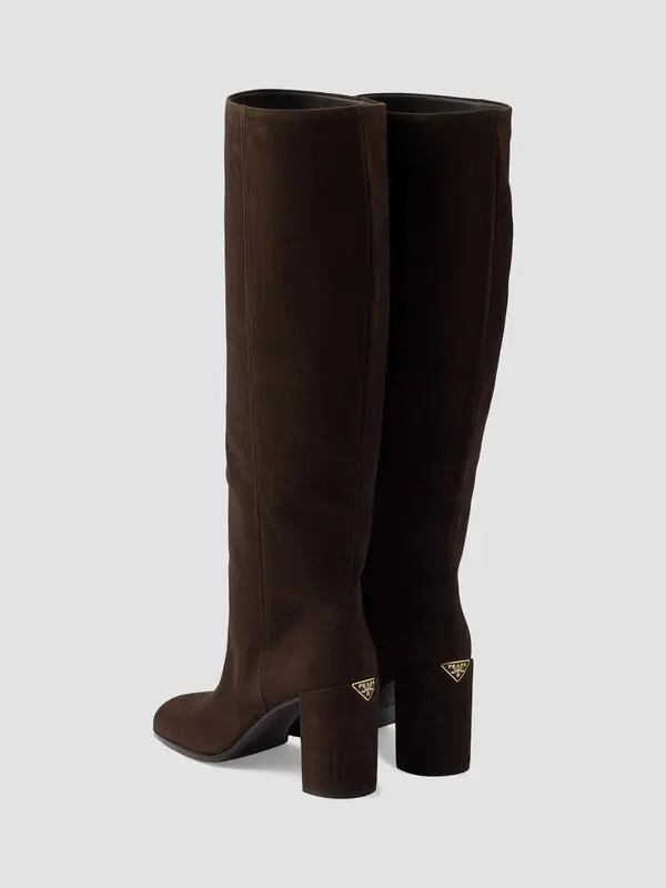Prada Heeled Suede Boots - Brown