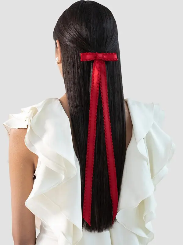 JENNIFER BEHR Mabel Pleated Bow Silk Barrette - Red