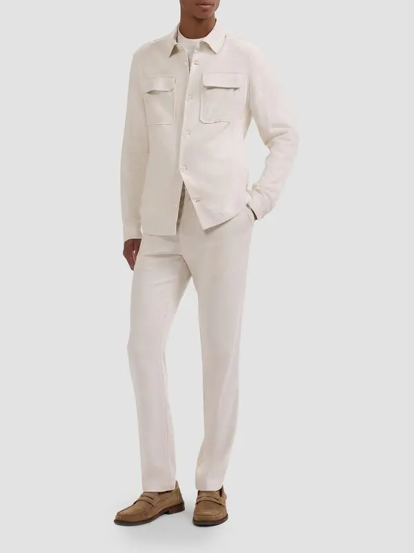 Bugatchi Linen-blend Shirt Jacket - Ivory