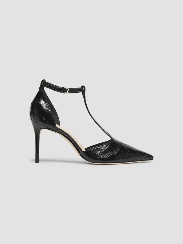 Cinq À Sept Clara Croco 85mm Leather T-strap Pumps - Black