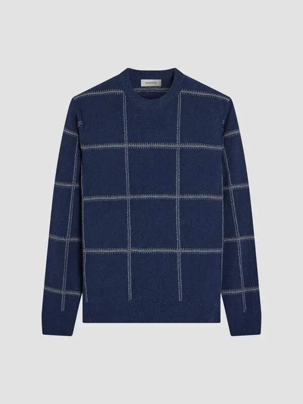 Bugatchi Plaid Wool-cotton Crewneck Sweater