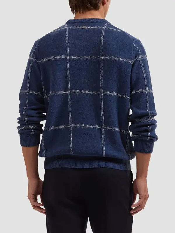 Bugatchi Plaid Wool-cotton Crewneck Sweater