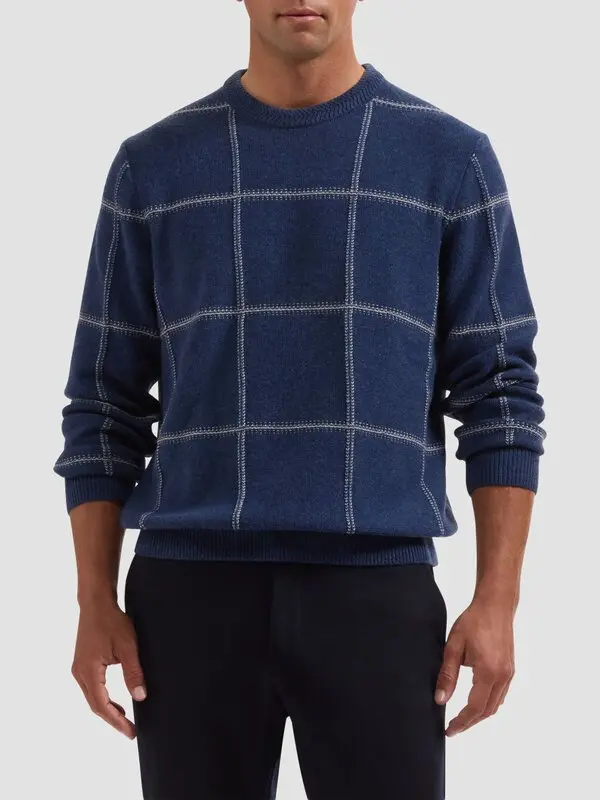 Bugatchi Plaid Wool-cotton Crewneck Sweater