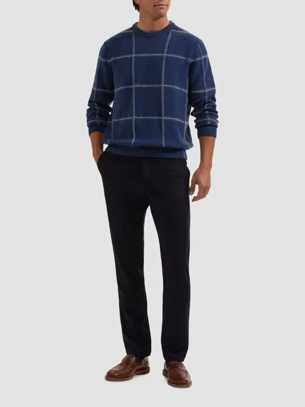 Bugatchi Plaid Wool-cotton Crewneck Sweater